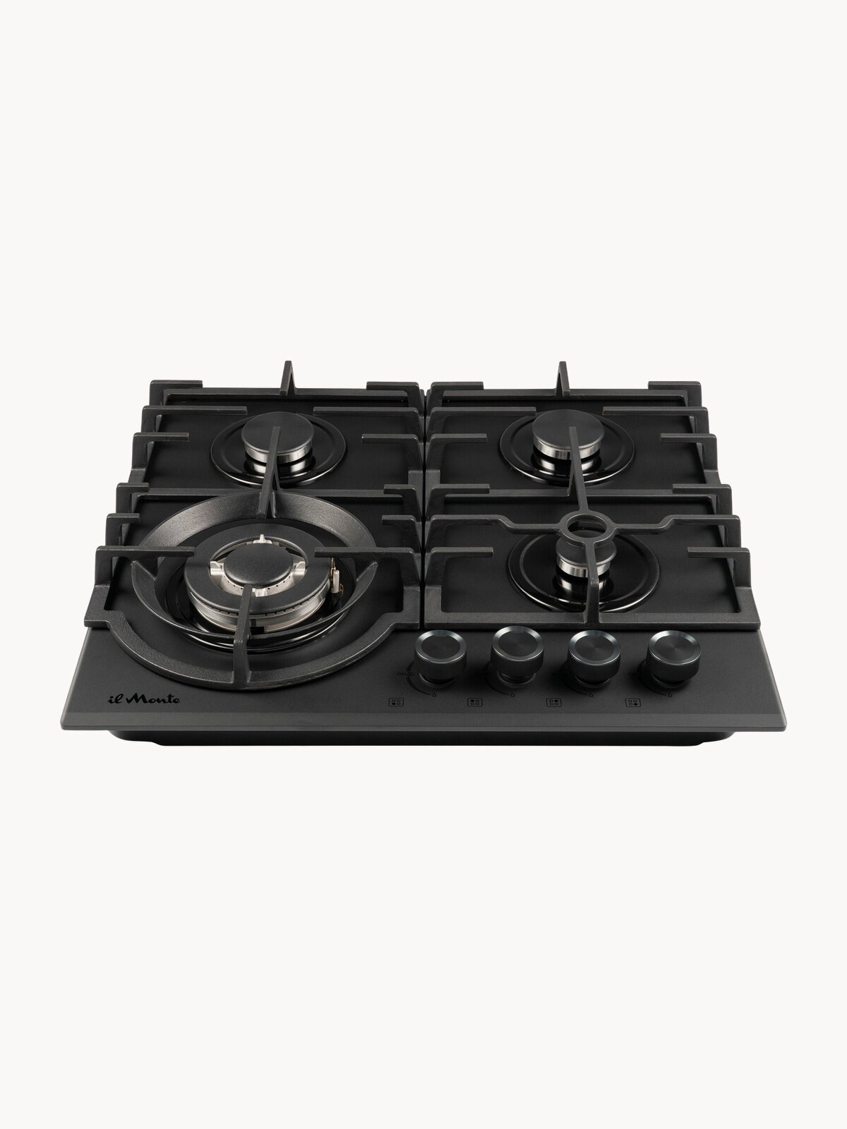 Варочная панель газовая, Матовое стекло, Premium, Газ-контроль, Чугунные решетки, il Monte BH-616G-BL-M