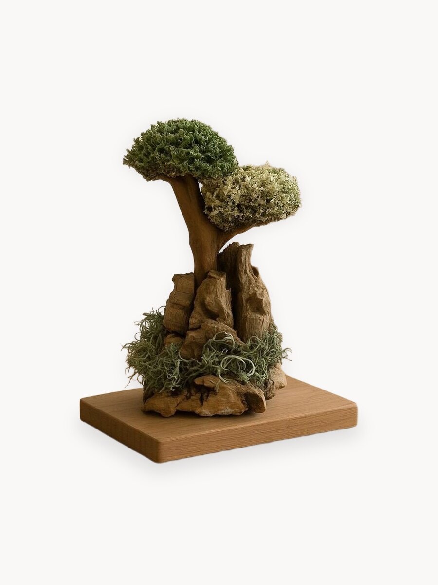 Декоративное настольное дерево-бонсай из исландского мха ручной работы Цетрария.