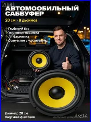 Сабвуфер автомобильный, 20 см (8 дюйм.)