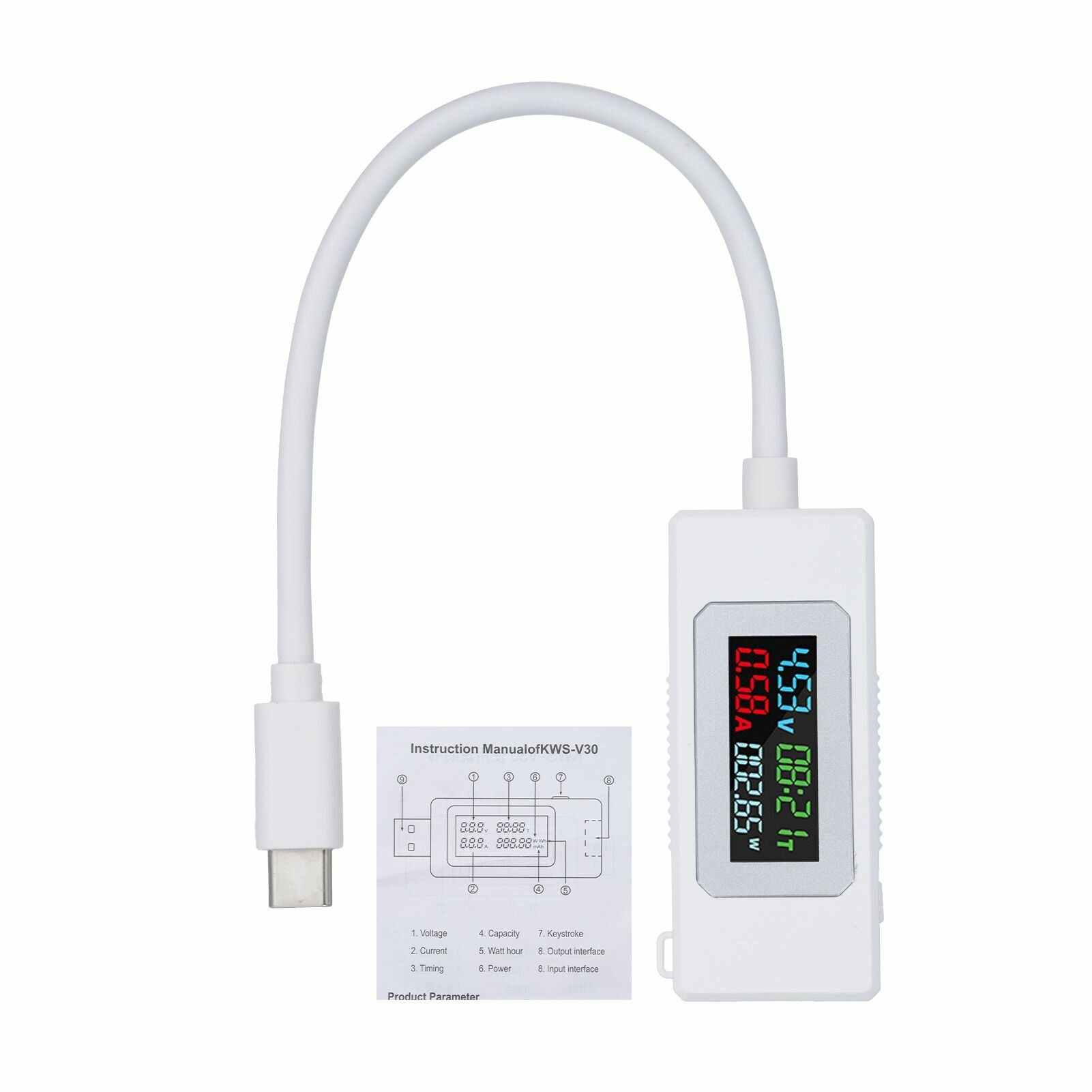 Тестер напряжения USB-C, измеритель тока и напряжения Type-C, 4 30 В, 0 6,5 А, 195 Вт, зарядное устройство USB Type-C, вольтметр с цветным ЖК-дисплеем
