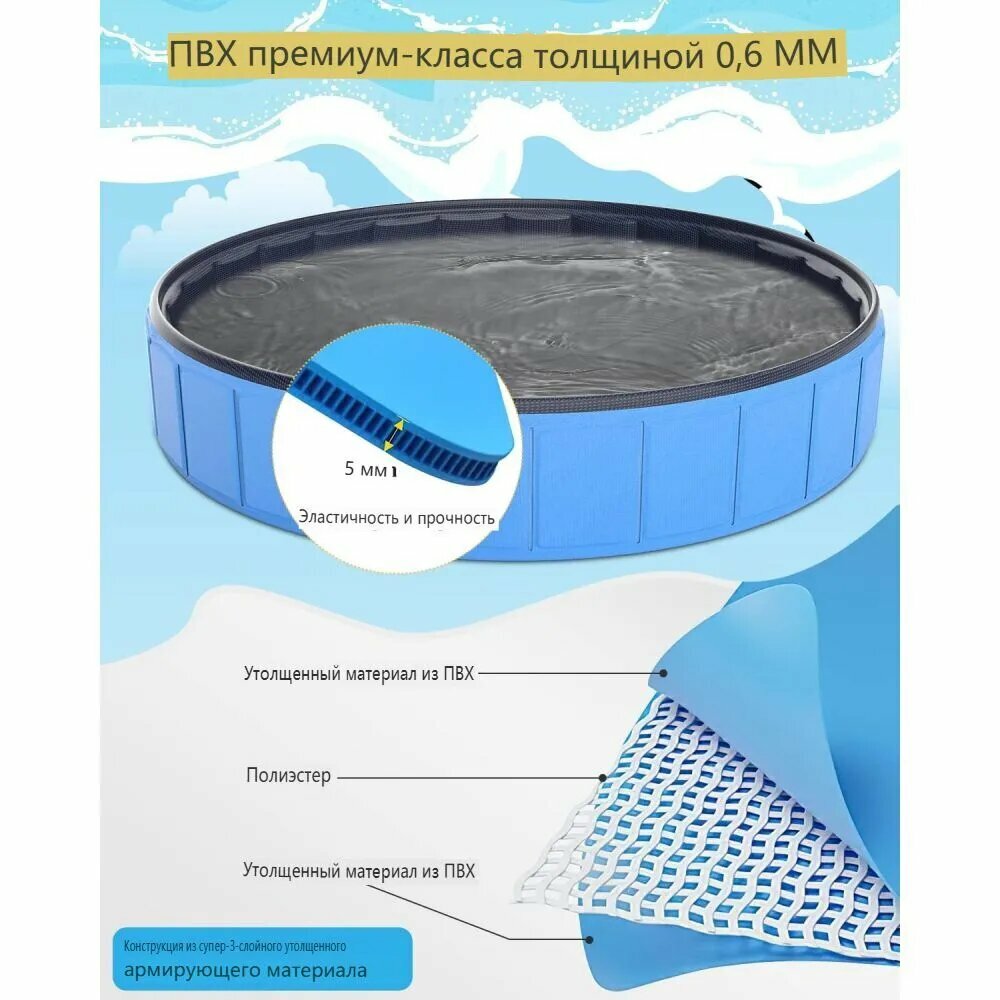 Бассейн для собак большой уличный пластиковый Диаметр 160 см бассейн для животных