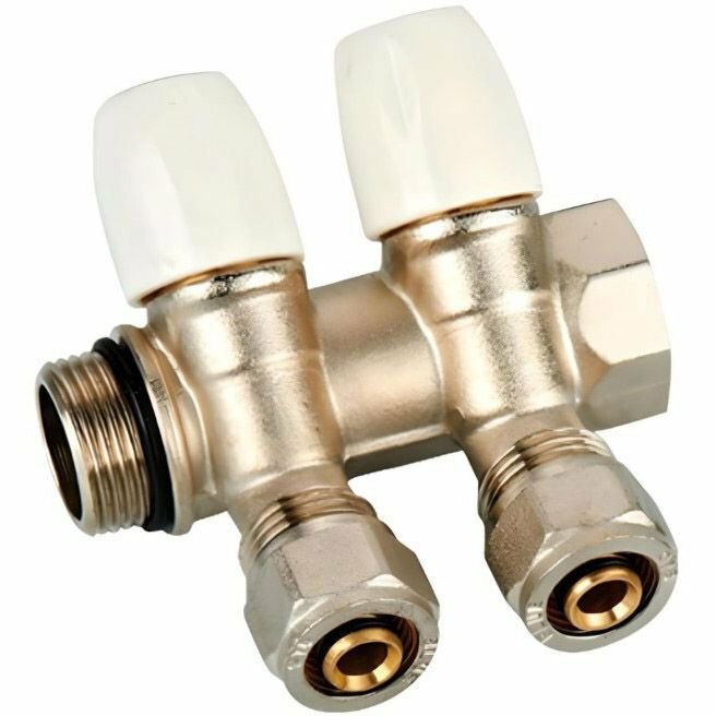 Коллектор с вентильными кранами Vieir VR512 3/4 дюйма латунь для отопления 2 секции