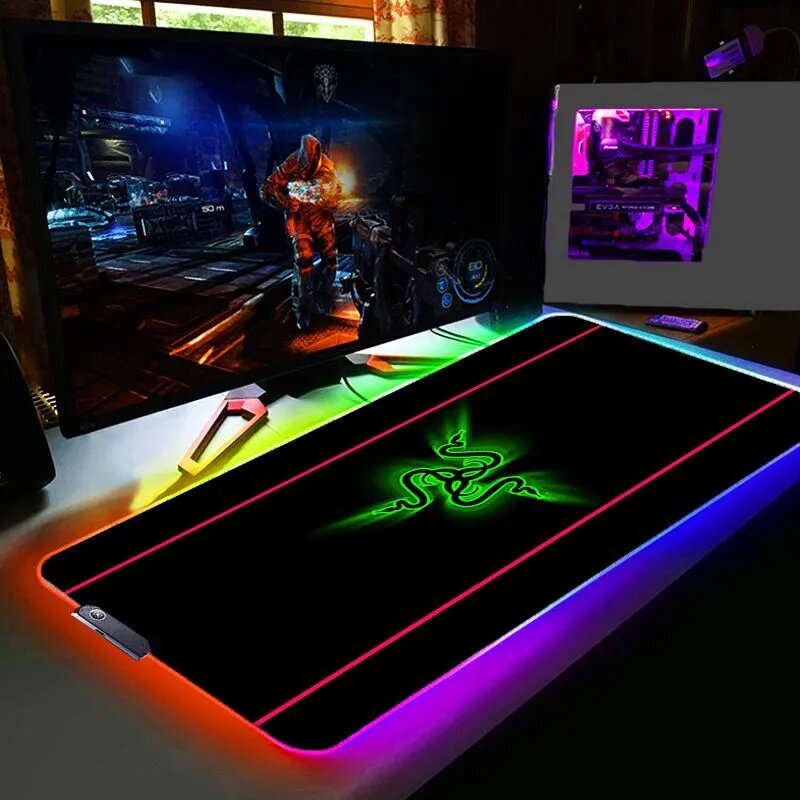 Игровой коврик для мышки Razer XXL, бронза, бордовый, с подсветкой и противоскользящим покрытием