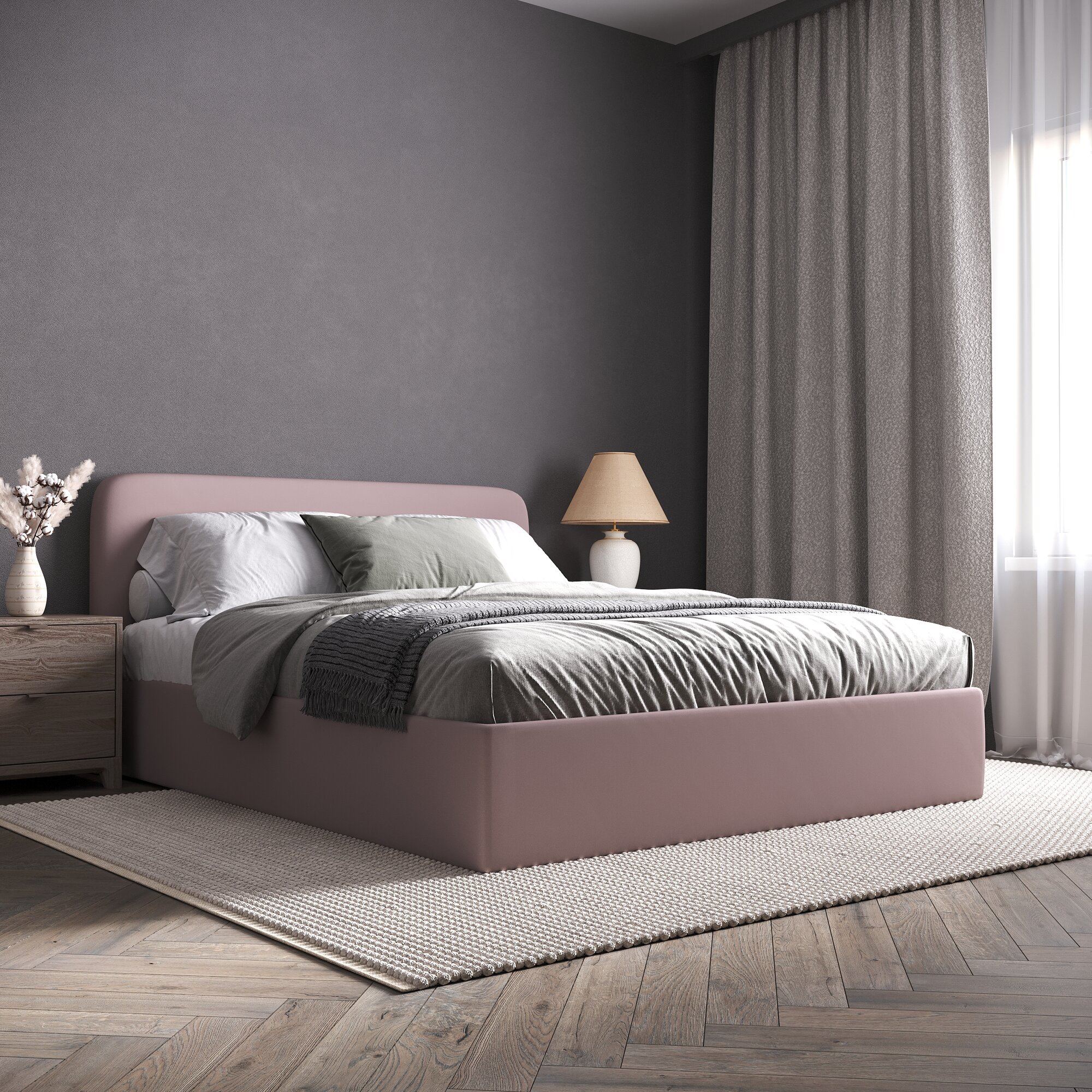 Мягкая кровать с настилом Abstract NS велюр пыльная роза, 160х186, без ножек