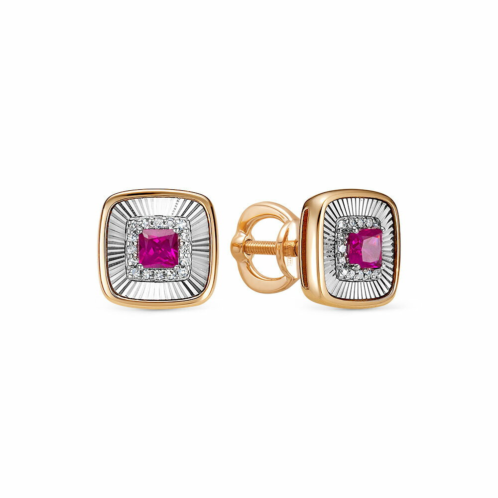 Серьги пусеты, красное золото, 585 проба, рубин