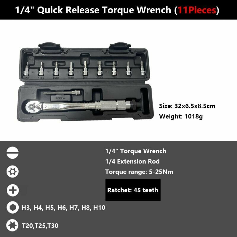 1/4 'Drive 2-24N. m Точный набор динамометрических ключей с двойной шкалой MTB Велосипедный гаечный ключ Набор инструментов для ремонта велосипедного мотоцикла с трещоткой -kpa