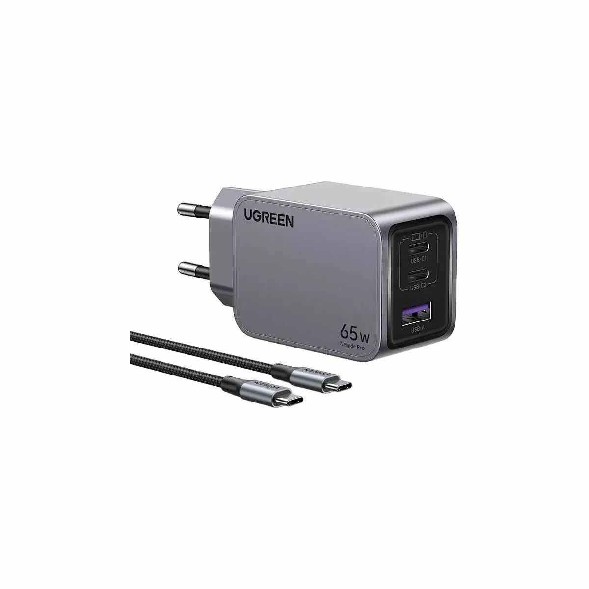 Зарядное устройство для смартфонов и ноутбуков UGreen X755 25871 Nexode Pro, 65 Вт, с кабелем, GaN, USB PD, QC3.0