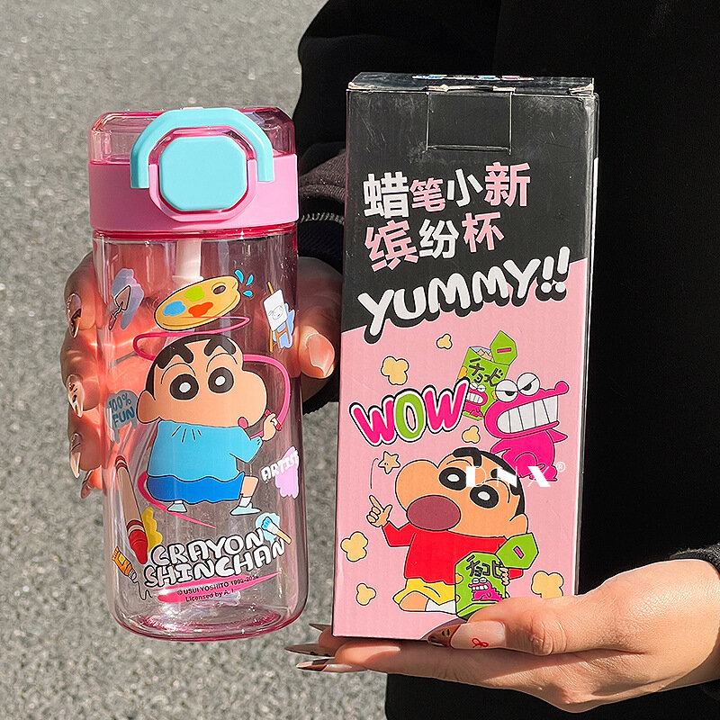 Пластиковый стаканчик под совместным брендом Crayon Shin-chan, термостойкая соломинка, высококачественный студенческий стаканчик для воды, новый портативный красочный стаканчик для воды