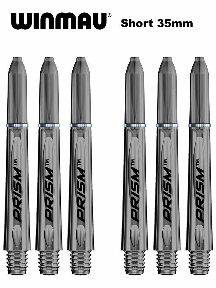 Хвостовики (6шт) для дротиков Winmau Prism 1.0 (Black Tint, Short, 35mm). Серый цвет. Аксессуары для Дартс.