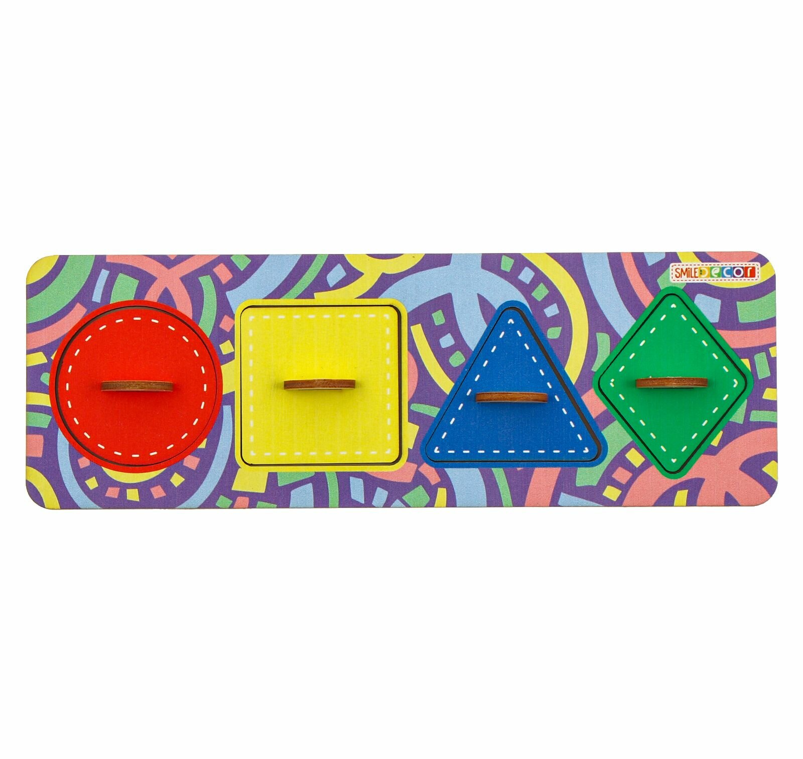 Деревянная рамка-вкладыш Smile Decor "Фигуры", развивающая игрушка для малышей, обучающая игра, пазл-головоломка на 4 фигурных детали