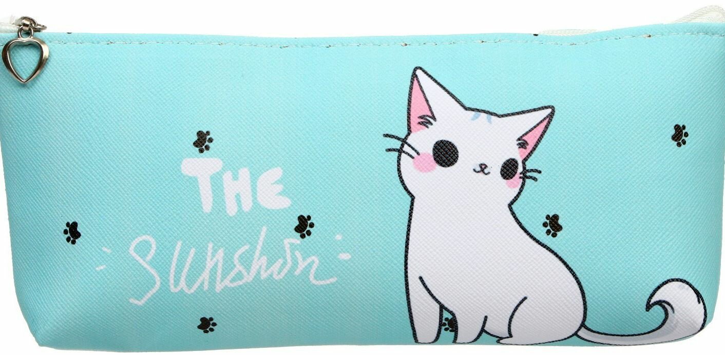 Пенал-косметичка "Котик" на молнии, школьный чехол без наполнения, органайзер для карандашей и ручек микс