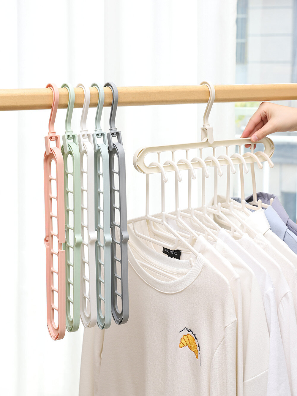Многофункциональная нескользящая вешалка с девятью отверстиями, инструмент для хранения и организации гардероба, можно повесить одежду/брюки/аксессуары.=v=