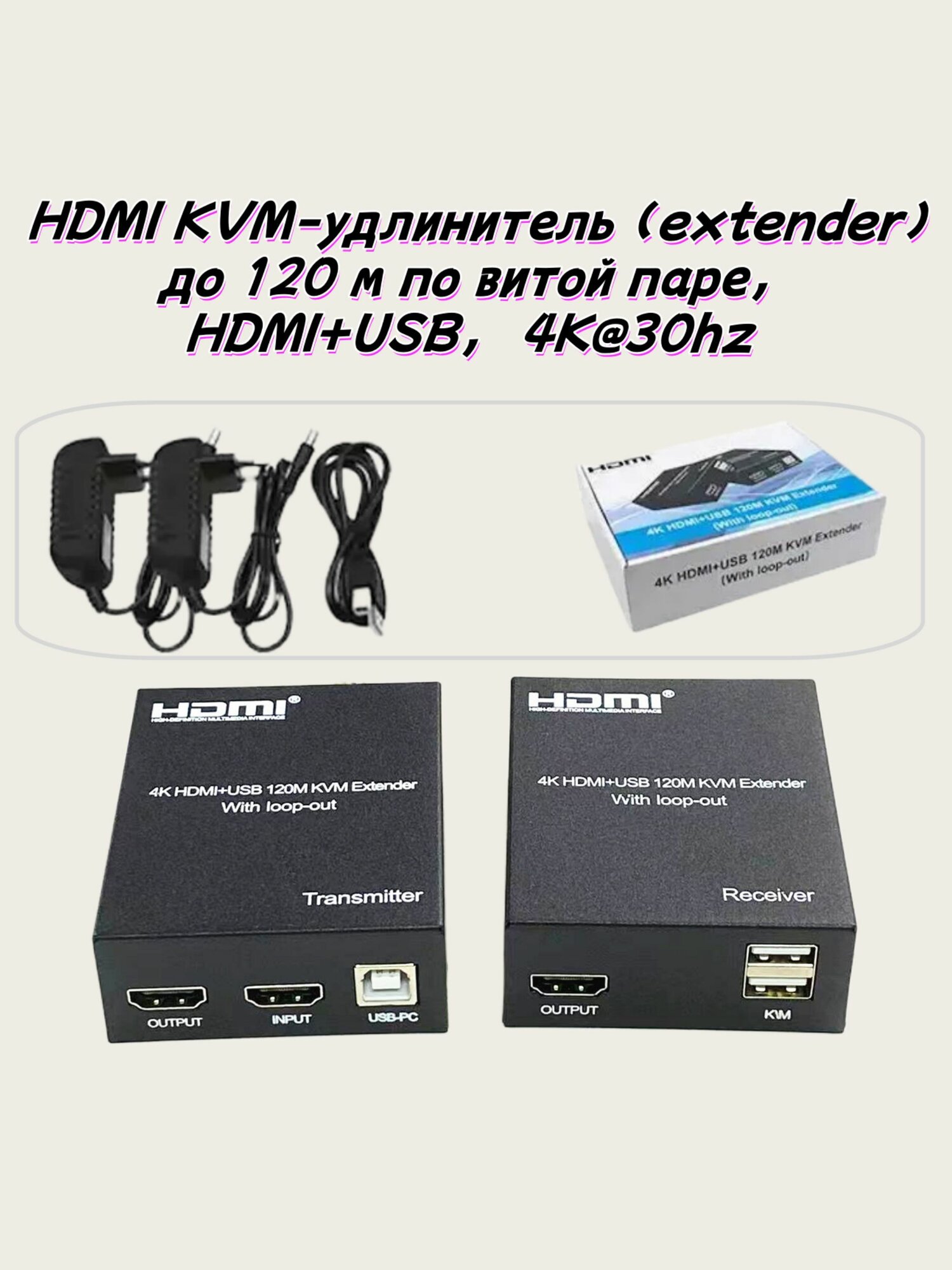 KVM-переключатель HDMI, USB, до 120м по витой паре VE050