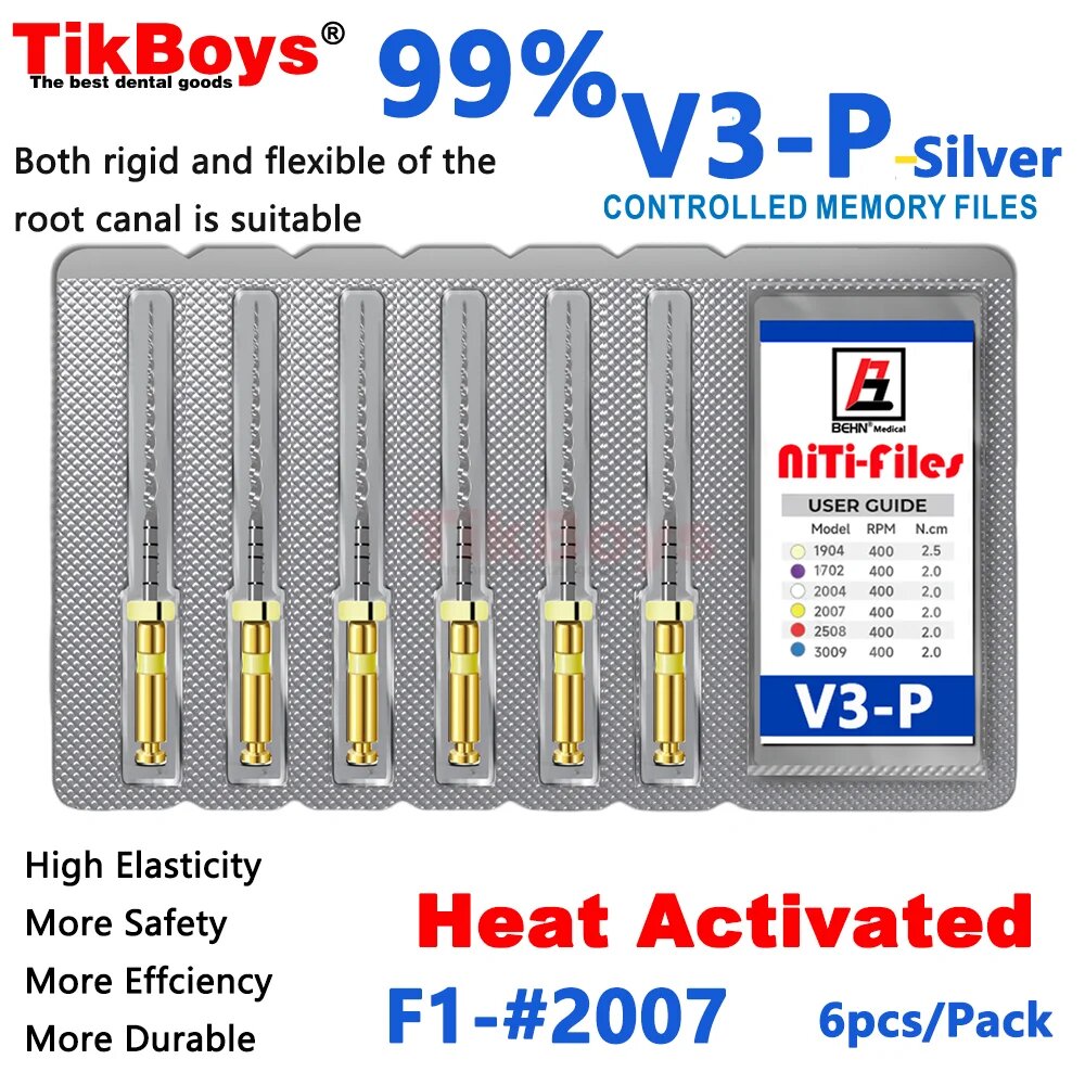 Стоматологические файлы TikBoys V3-P Silver F1 25мм 6шт
