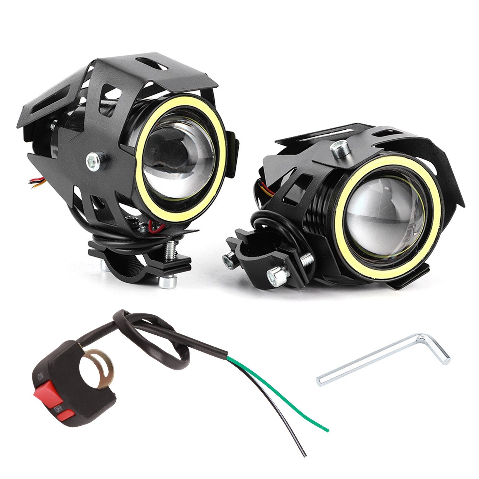 2ШТ 12V 30W 3000lm U7 LED Angel Eyes Прожектор Белого Света IP68 Мотоциклетная Фара с Переключателем