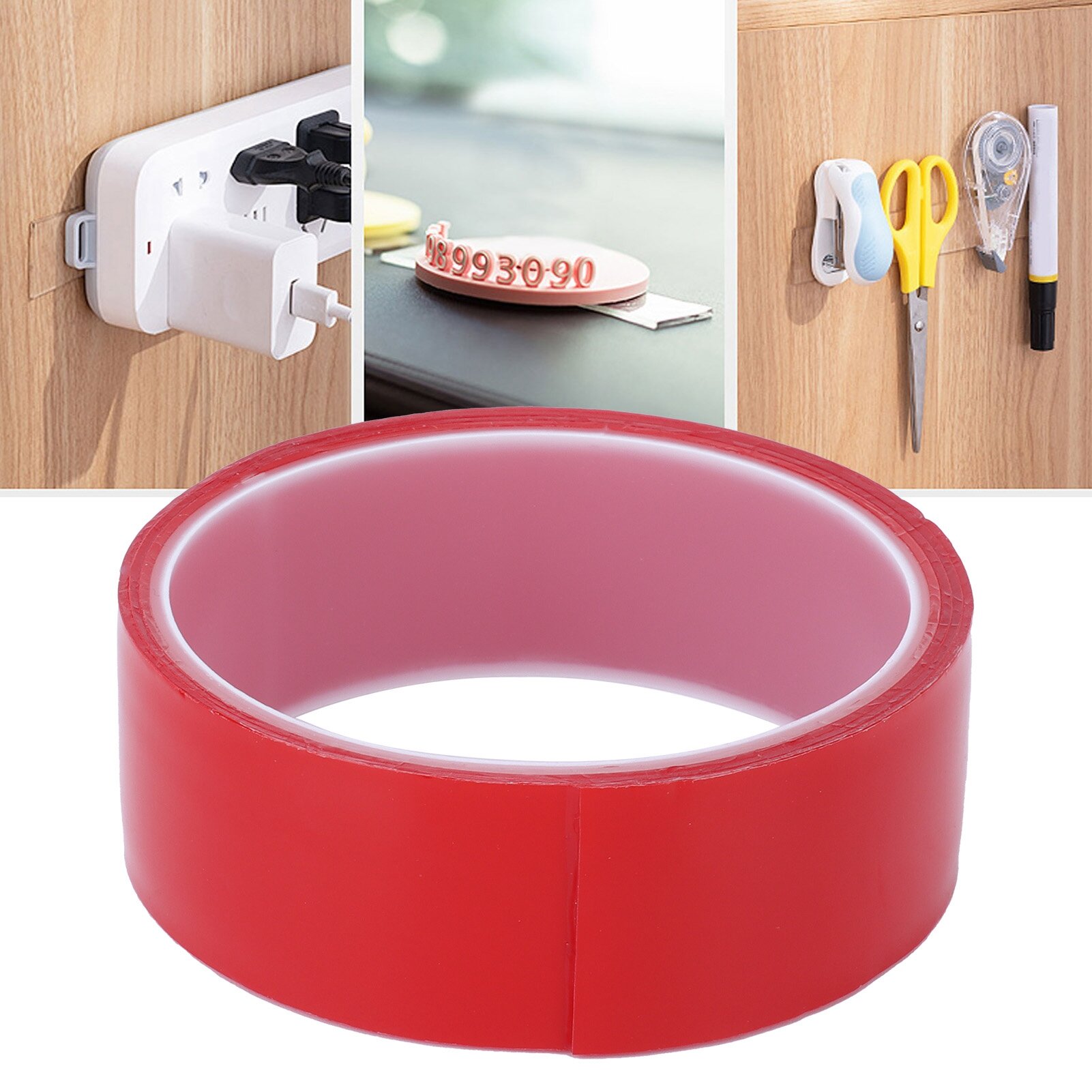 Двусторонняя лента нанометровая бесшовная съемная клейкая лента для настенного фото постера красная 3 см x 1 м