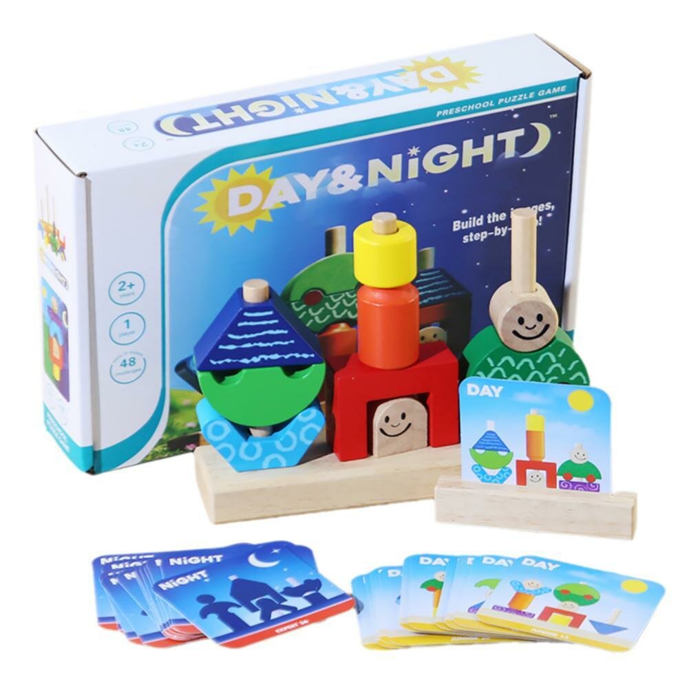 Развивающая логическая игра "день и ночь", строительные блоки, детская развивающая игрушка-сборщик, деревянный сортировщик