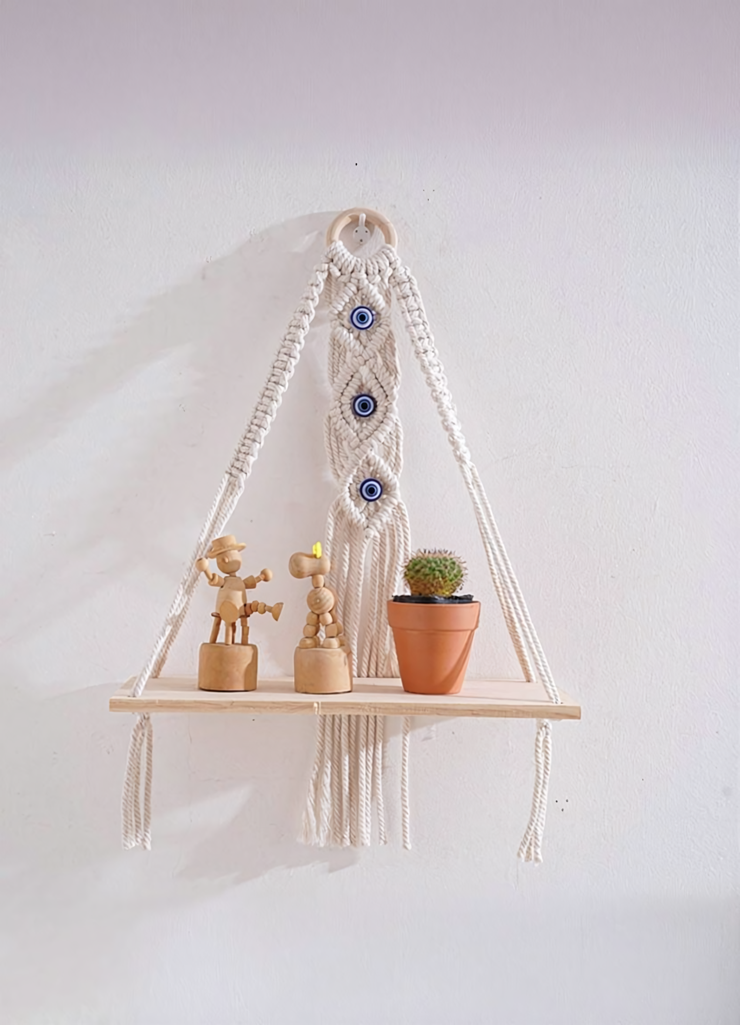 Полка настенная декоративная, дерево, плетение макраме, размер 32х60 см