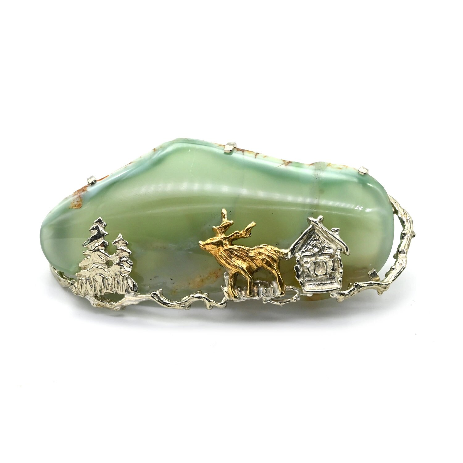 Брошь, хризопраз