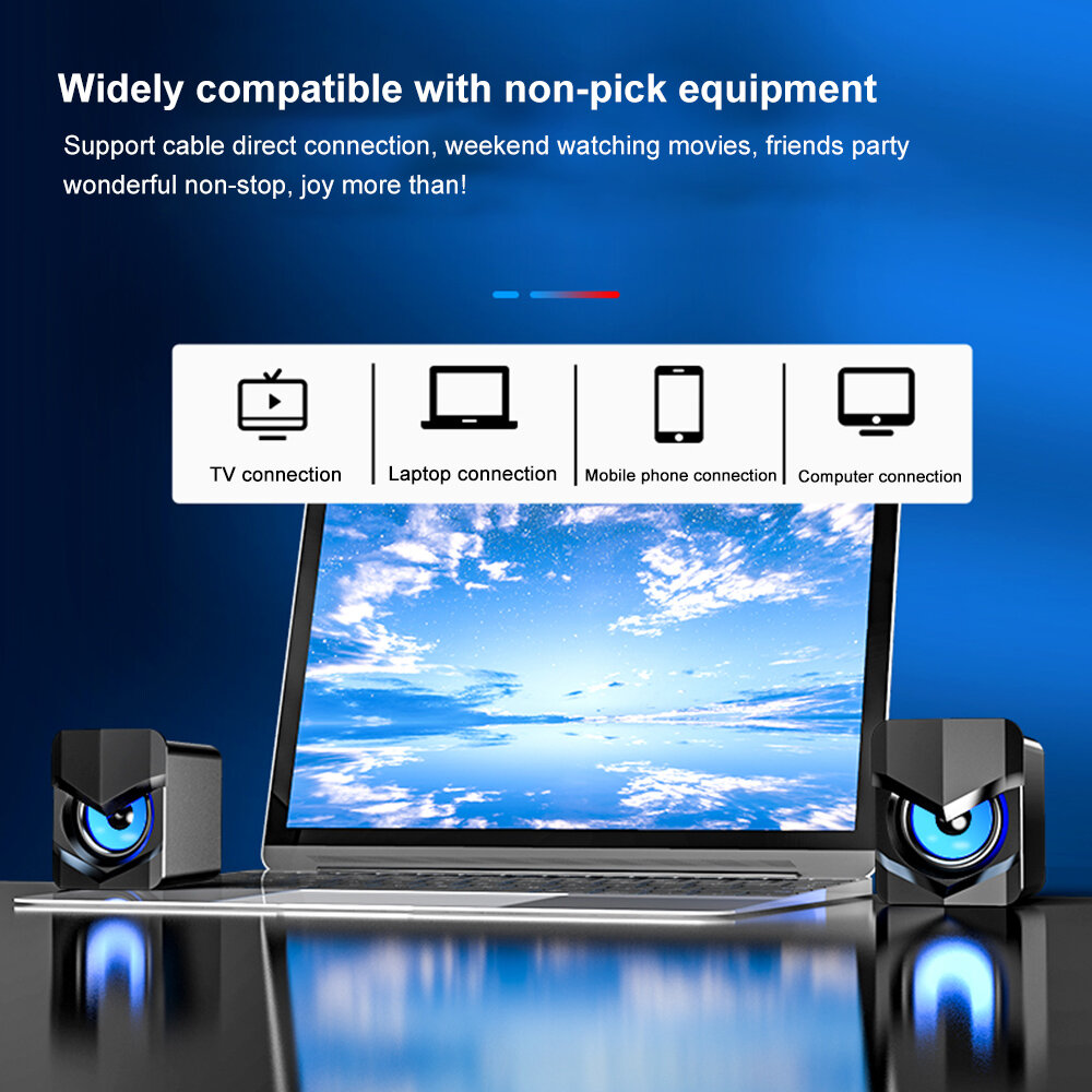 Мини-настольная компьютерная акустическая система V-158 с сабвуфером, супербасом, проводным подключением 3.5 мм, питанием от USB, для дома, универсальная для смартфонов и ноутбуков.