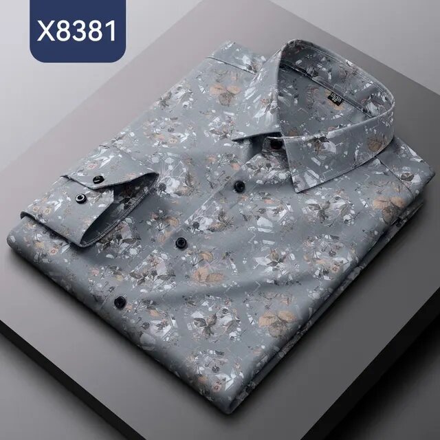Рубашка мужская с длинным рукавом, повседневная сорочка с принтом, приталенная, эластичная, в стиле ретро, элегантная Дизайнерская одежда