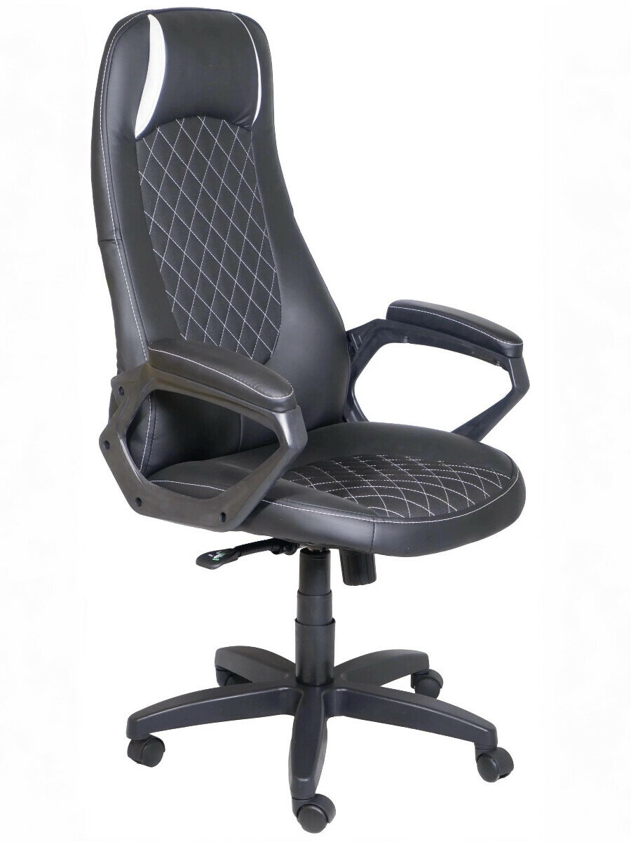 Компьютерное кресло OLSS Гелакси Ультра с мягкими подлокотниками, экокожа/ткань, цвет чёрный/белый