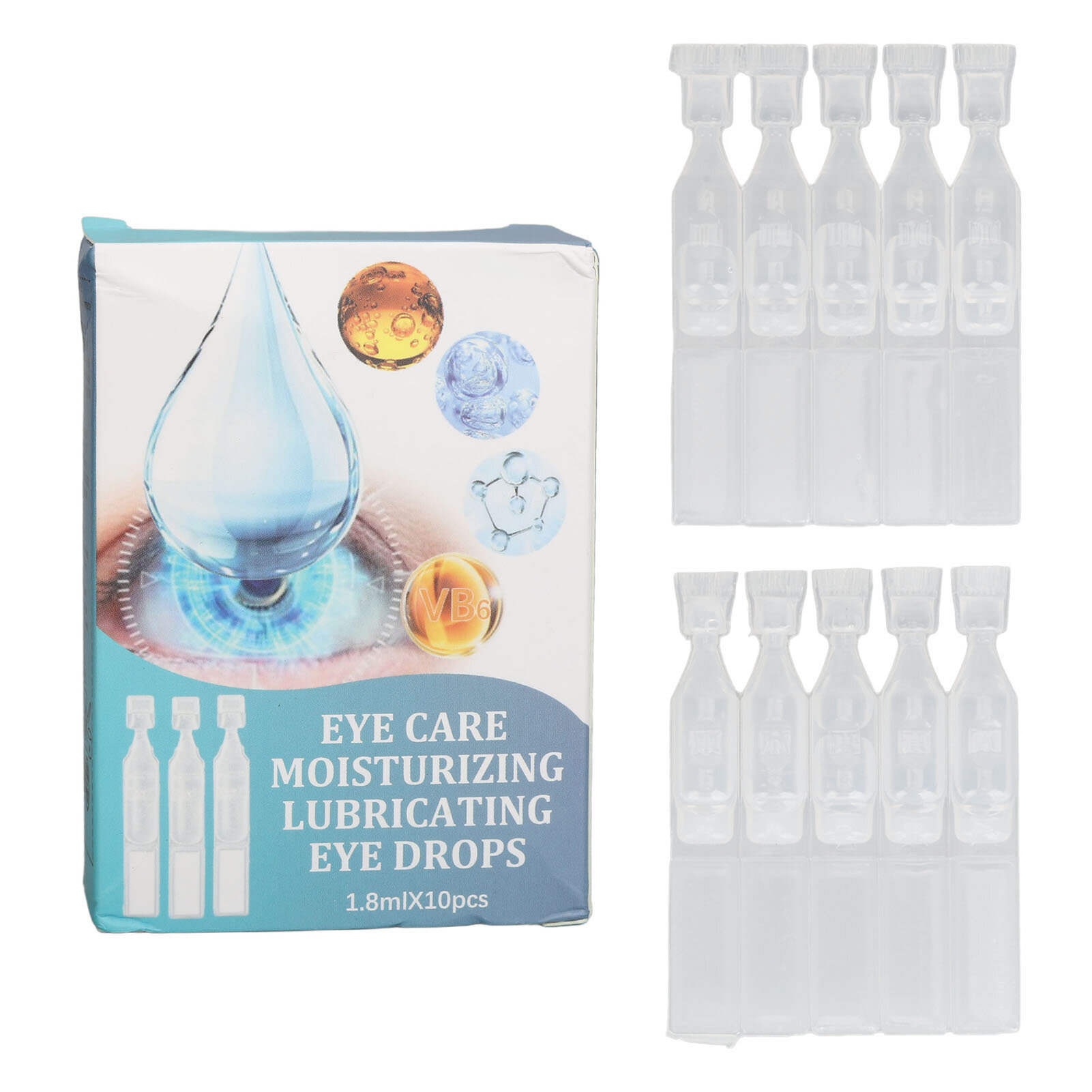 10 одноразовых увлажняющих глазных капель для предотвращения сухости и покраснения глаз, с витамином B6, для лечения глаукомы и катаракты, 1,8 мл.