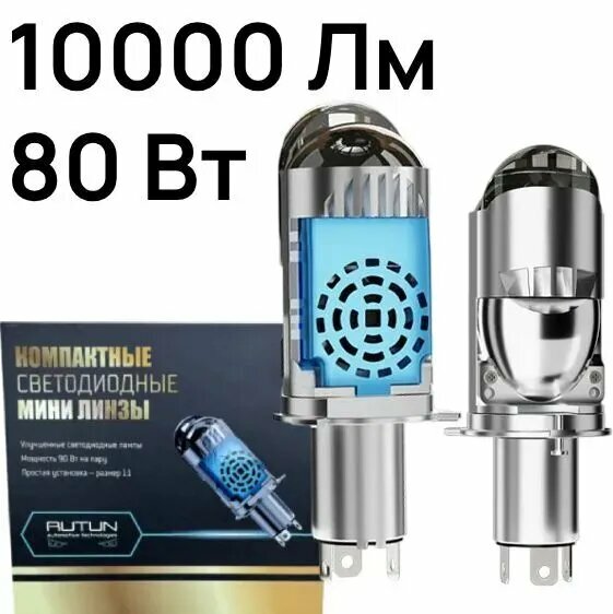 Мини-линза автомобильная F50B-H4, светодиодная, 2шт, серебристая