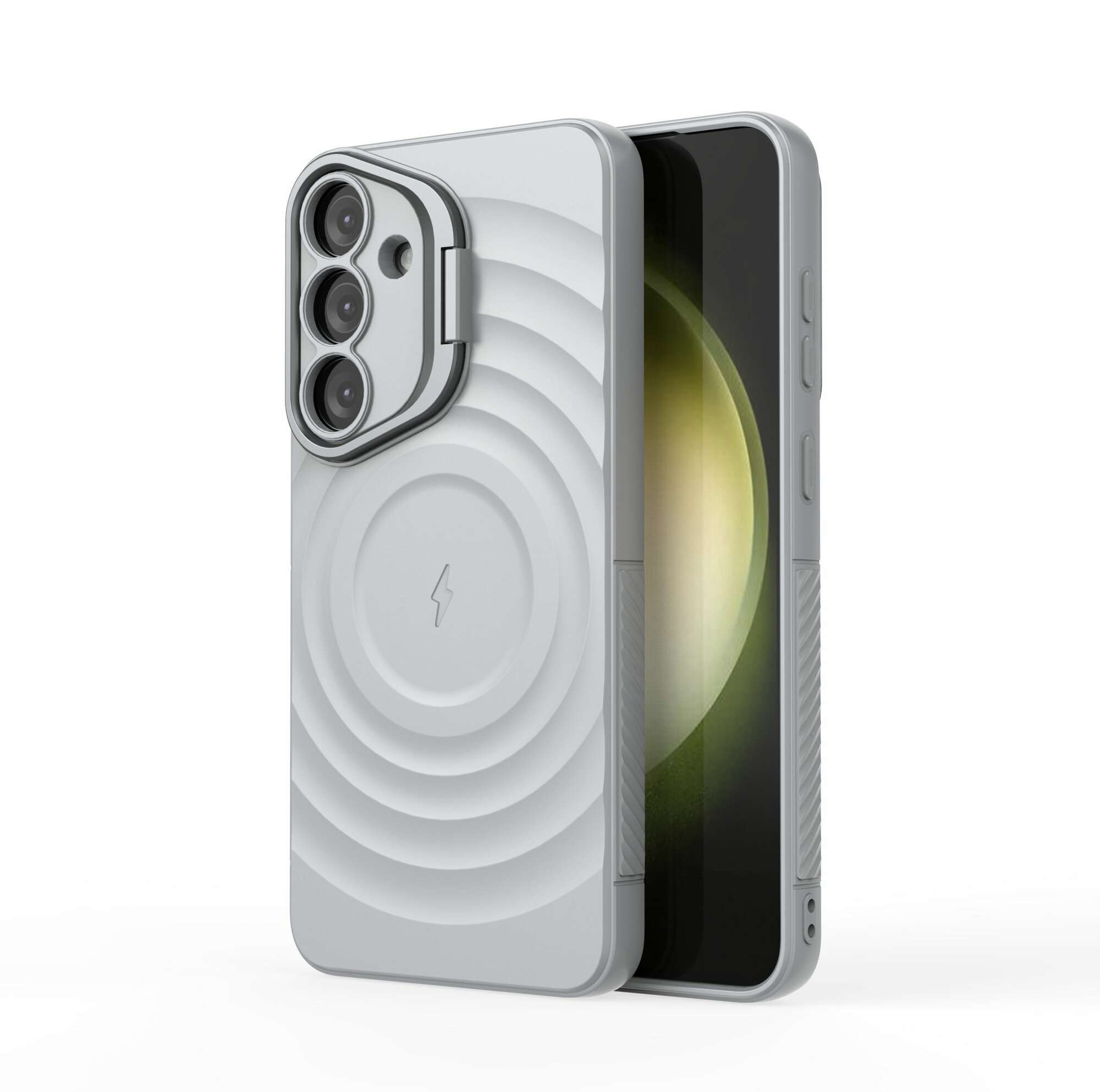 Чехол для Samsung S25 CloudShield противоударный с поддержкой беспроводной зарядки серый