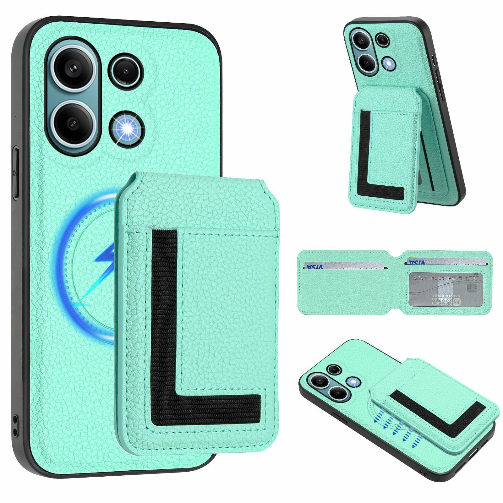 Кожаный чехол для Xiaomi Redmi Note 13 4G (Редми Ноут 13 4Г) со съемным держателем для карт 2-в-1, Поддержка беспроводной зарядки