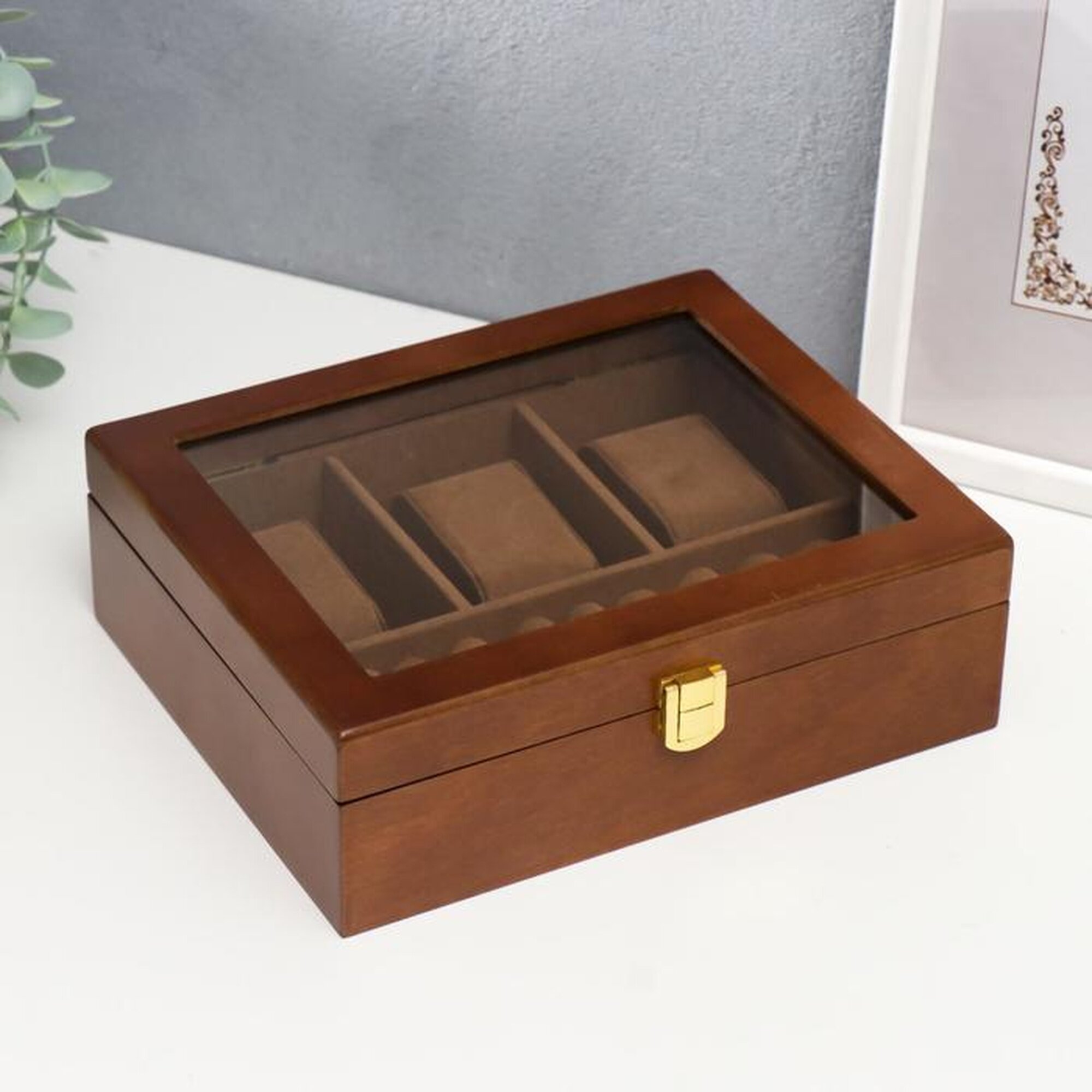 Шкатулка для украшений и часов 3 деления «Корица», дерево, 7.4×18×22 см