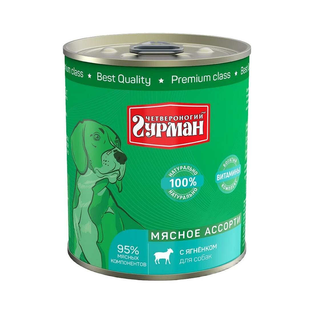 Влажный корм для собак Четвероногий Гурман Мясное ассорти, фарш из ягненка, в консервах - 340 г х 12 шт