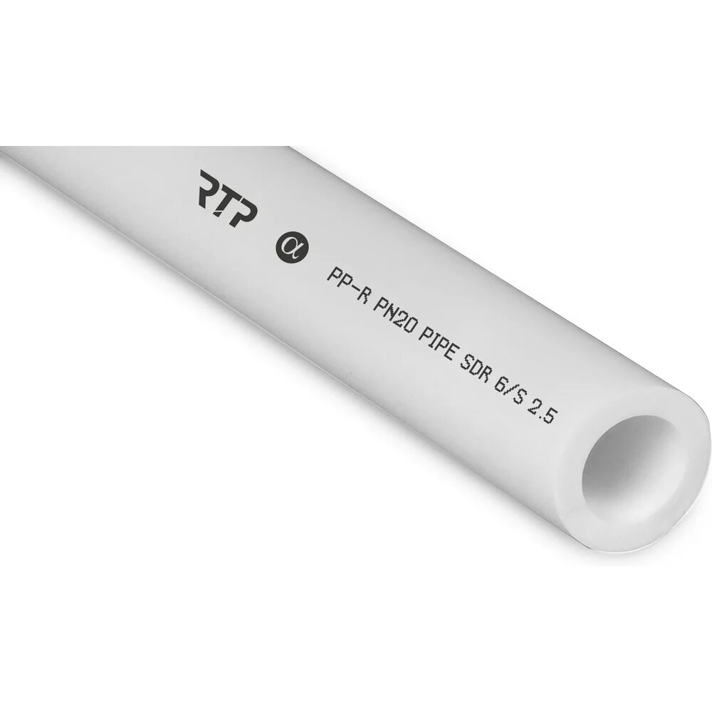 Труба RTP PN20 SDR6 для горячей и холодной воды, диаметр 40 мм, из полипропилена, белый цвет, выдерживает