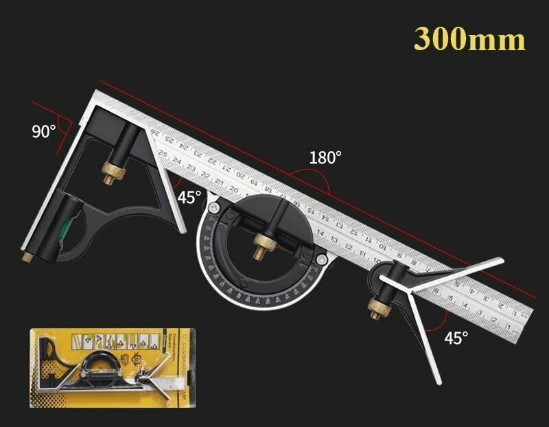 Линейка/угольник, Угломер 300мм х 25мм х 2мм , Нержавеющая сталь