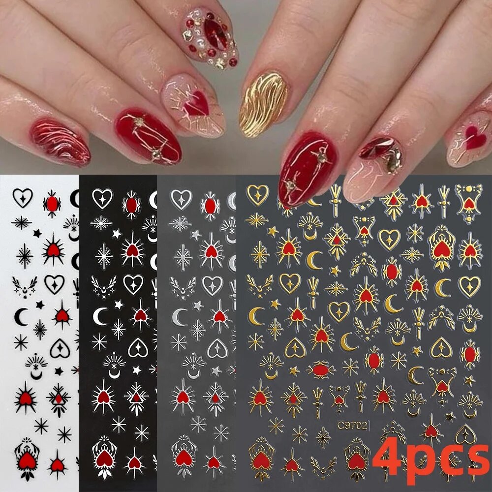 8 шт. наклейки для ногтей HotPress 3D сердечки, звезды и луны