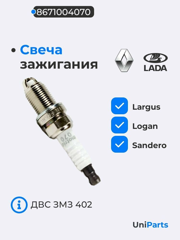 Свеча зажигания двухконтактная Motrion K7J/K7M (8кл) Лада Ларгус, Рено Логан, Сандеро