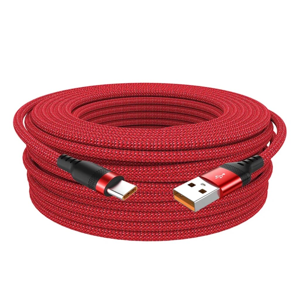 Усиленный USB-кабель Type-C Длиной 5 Метров, 6А, Для Быстрой Зарядки И Передачи Красный, 1.5m, Red