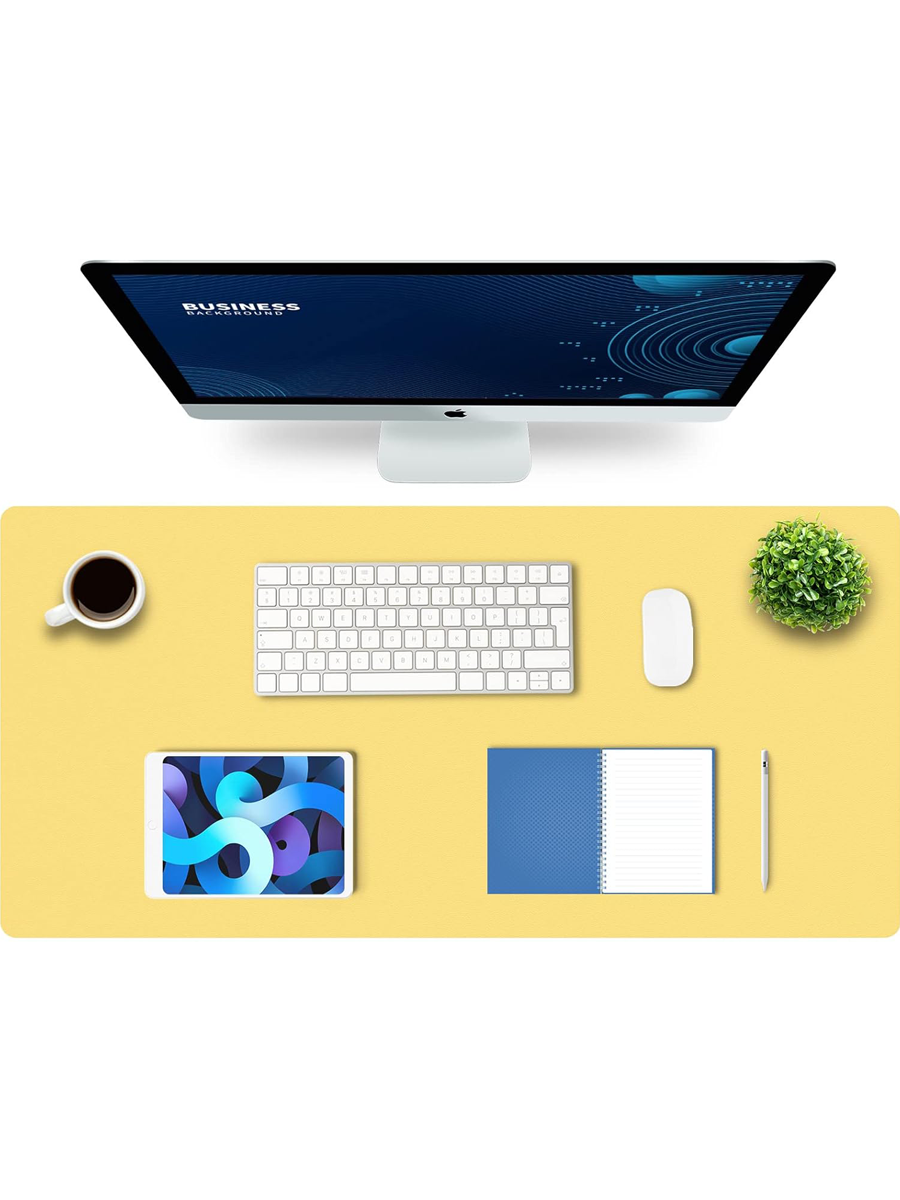 Коврик для мыши 45 х 90 см и клавиатуры настольный, большой, защитный, водонепроницаемый, кожаный, для офиса и дома, желтый