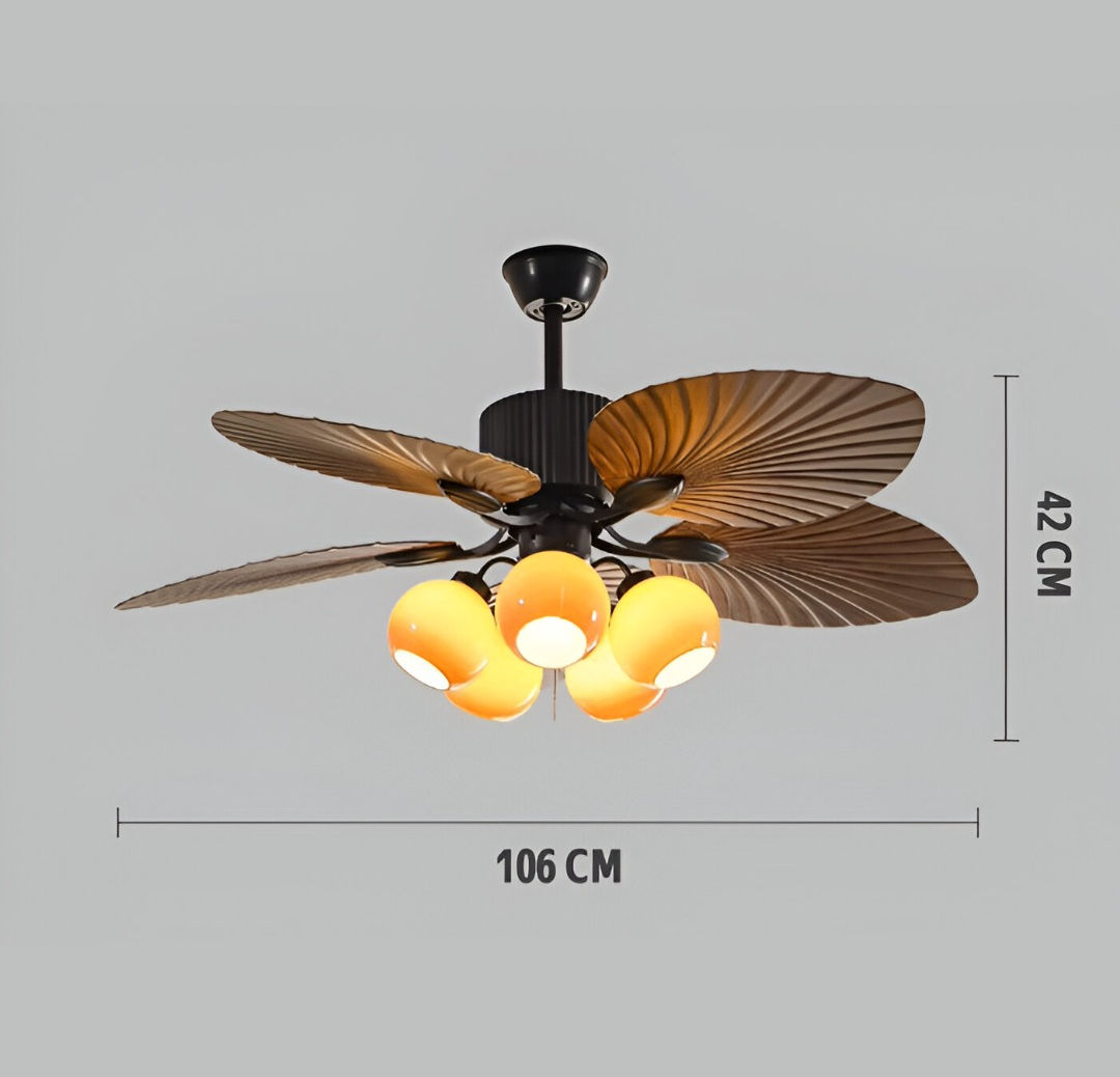 Люстра вентилятор потолочный кондиционер 15-35 ㎡, 5 плафонов стекло Е27, пульт, лопасти 106*55 см