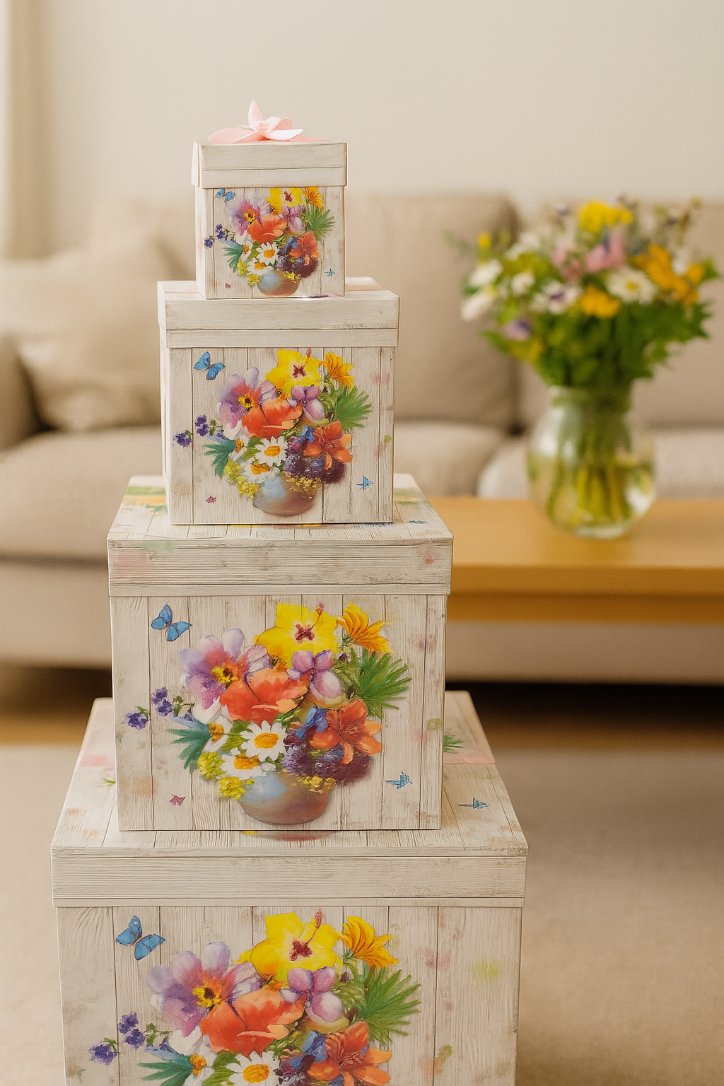 Упаковка подарочная. Набор коробок 4в1. Дизайн Полевые цветы