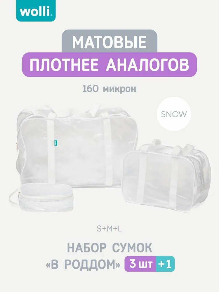 Сумка для мамы В роддом прозрачная, матовая, набор 3 шт, готовая, для мамы и малыша, для беременных, цвет Белый, Wolli