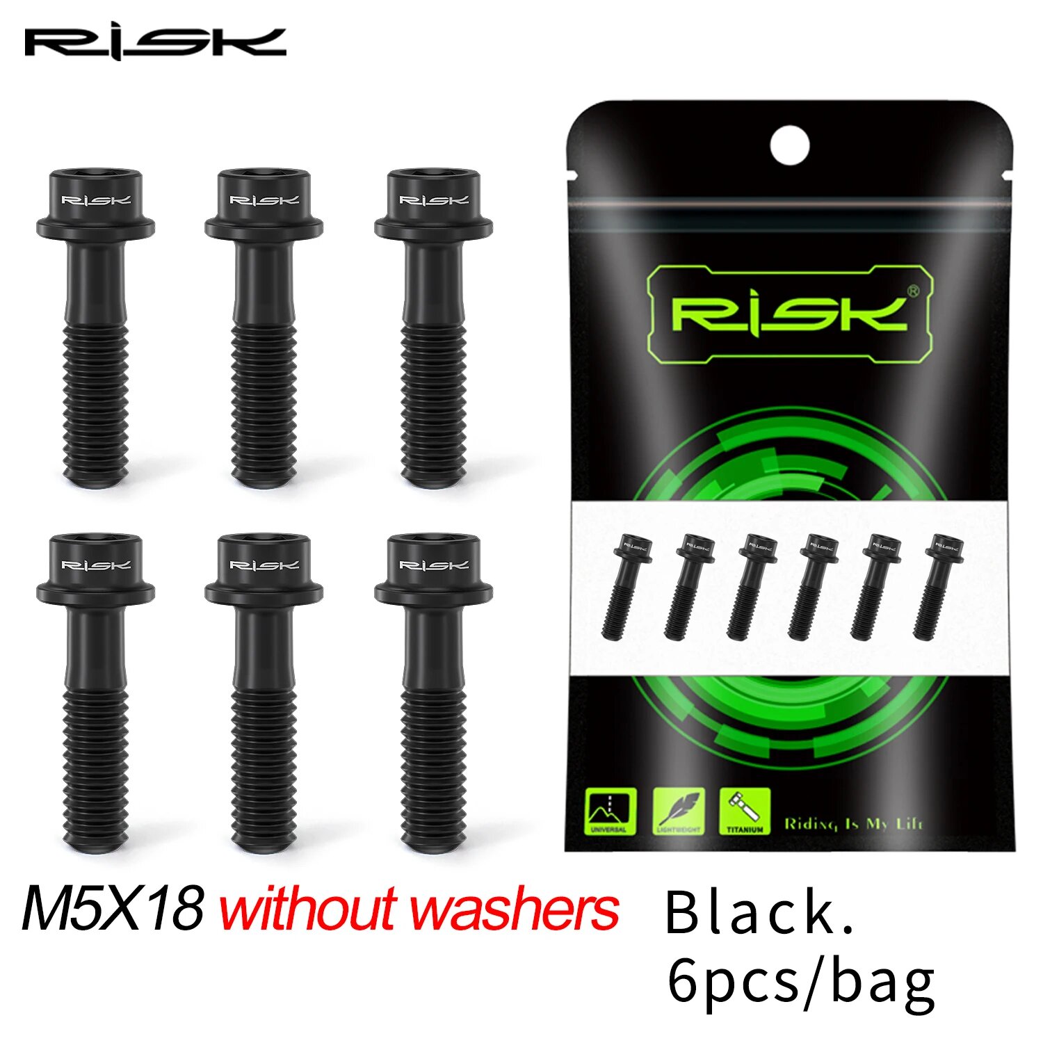 RISK Титановые болты для руля велосипеда 6 шт. Черный, M5X18 Black