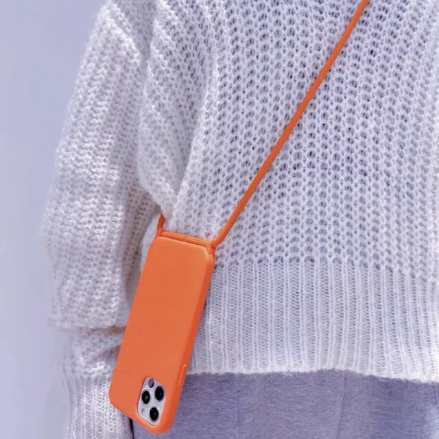 Жидкий силиконовый чехол с ремешком через плечо для iPhone 13 16 12 Mini для айфона 15 Про, orange