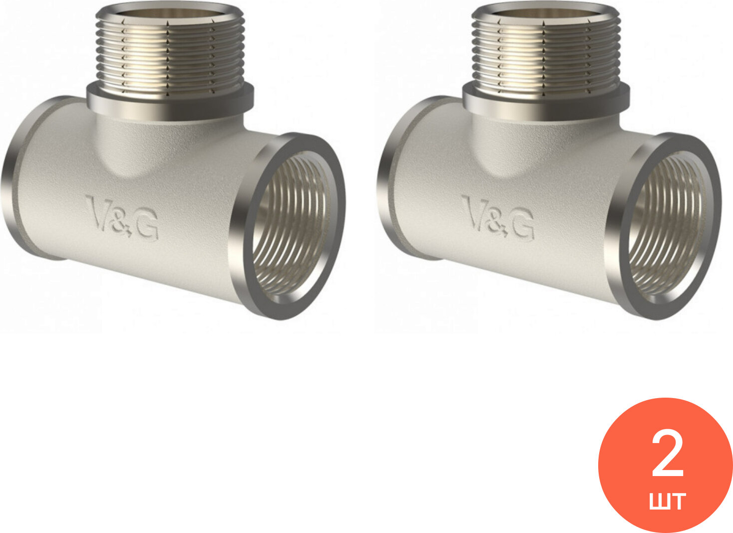 Тройник V&G / В&Г для труб, из латуни, серый, внутренняя-наружная-внутренняя резьба диаметром 1/2дюйма / водоснабжение (комплект из 2 шт)