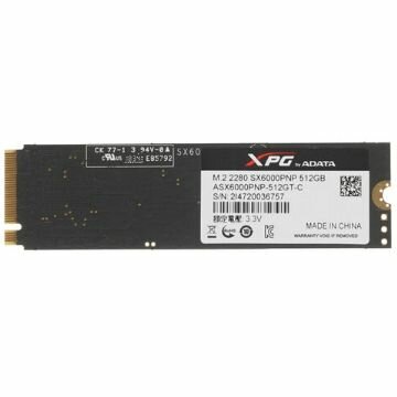 512 ГБ SSD M.2 накопитель A-DATA XPG SX6000 Pro (ASX6000PNP-512GT-C) - PCI-E 3. x x4, чтение - 2100 Мбайт/сек, запись - 1500 Мбайт/сек, 3D NAND, 3 бит TLC, NVM Express