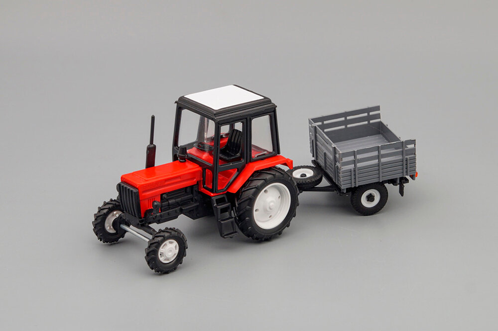 Модель коллекционная агат Трактор МТЗ-82 с прицепом фермер, красный / черный / серый
