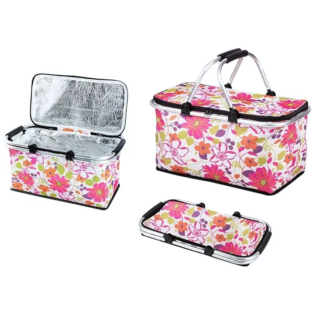 Термосумка складная с алюминиевым каркасом и цветочным принтом, цвет в ассортименте