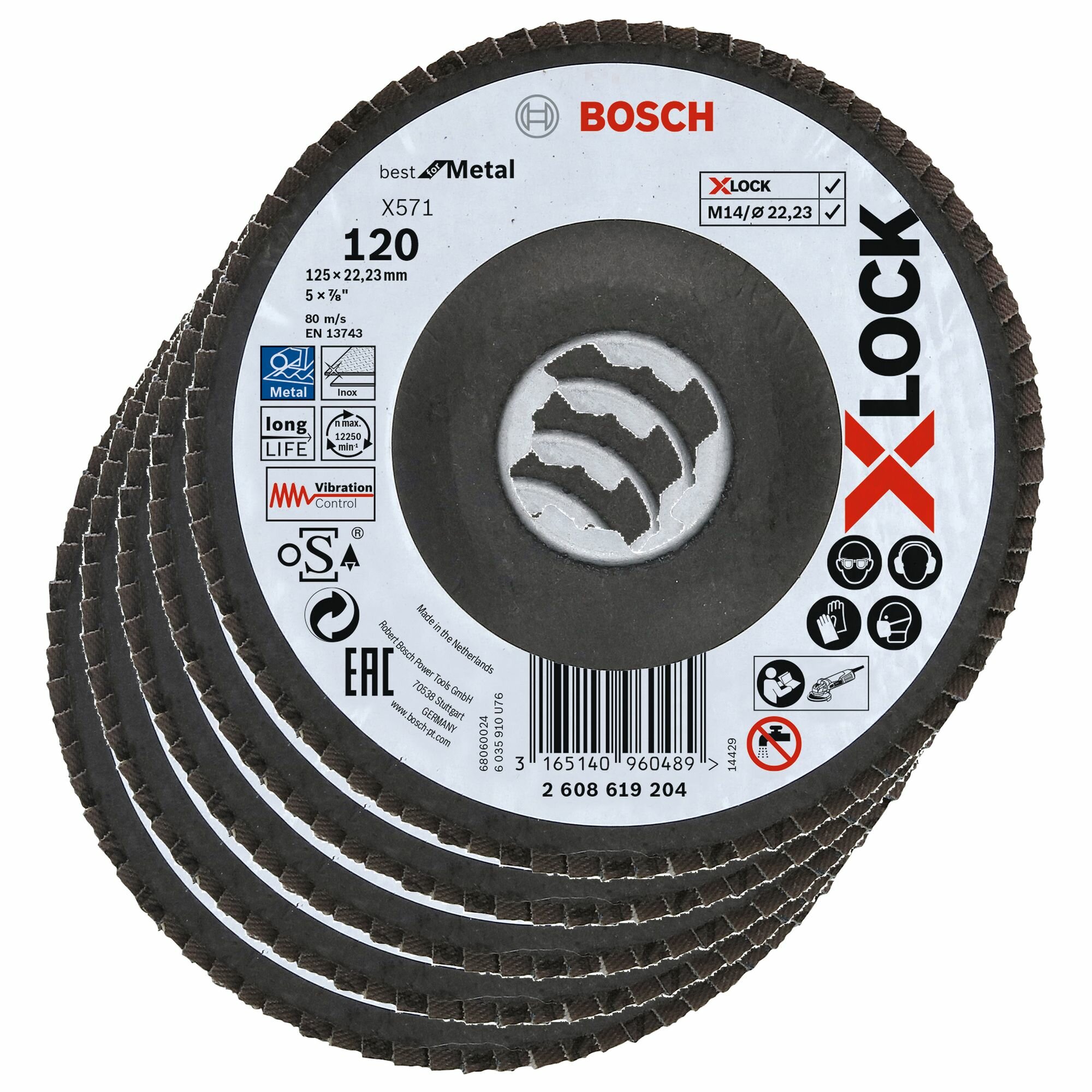 5x Лепестковый диск Bocsh X-LOCK X571 Лучший для металла угловой 125мм K120