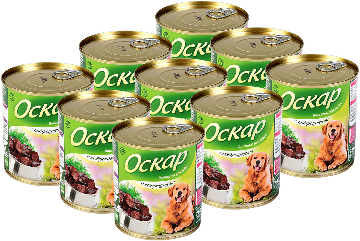 Влажный корм Оскар для собак с потрошками банка, 750 гр х 9 шт