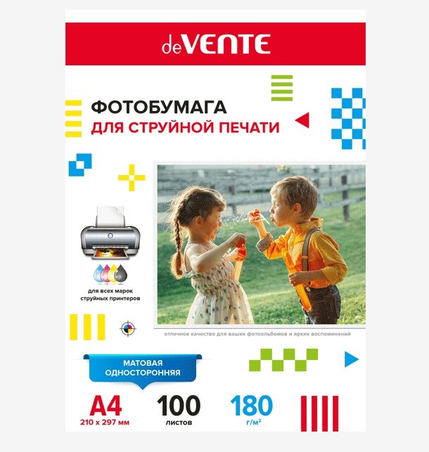 Фотобумага А4 deVENTE, 180г/м2 (100л.) матовая 1стор.
